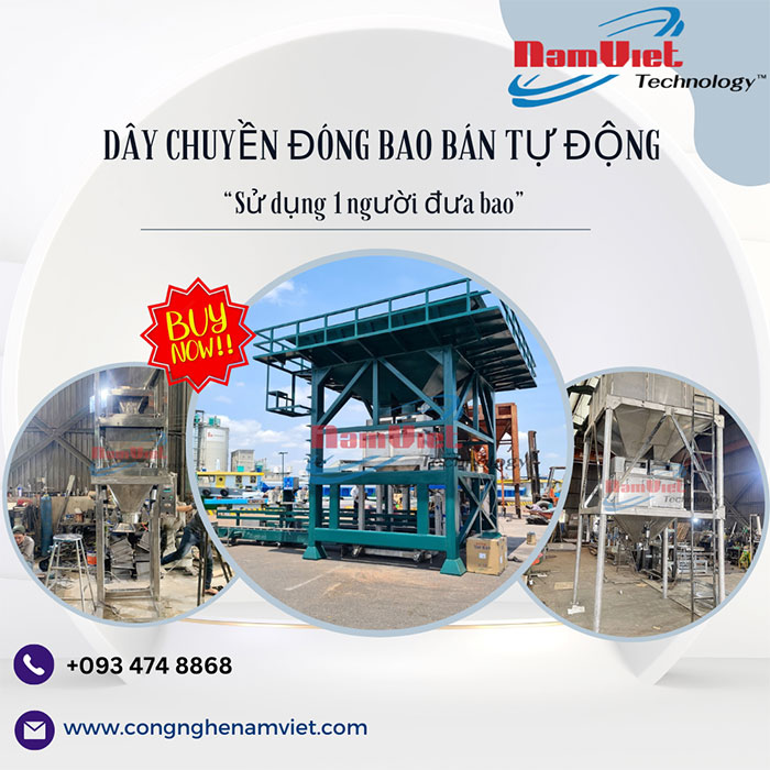 Dây chuyền đóng bao bán tự động, 1 người vận hành, tự động phần may bao.