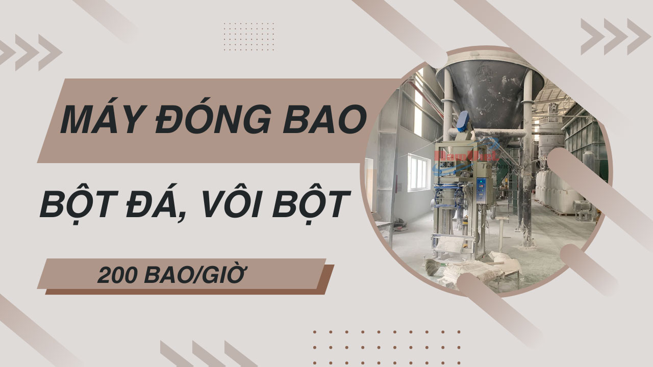 Hệ thống đóng bao bột đá, vôi bột bán tự động 1 nhân công.