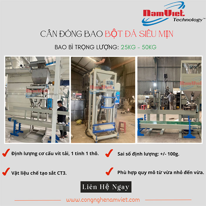 Giới thiệu máy đóng bao bột đá bao bì 25kg.