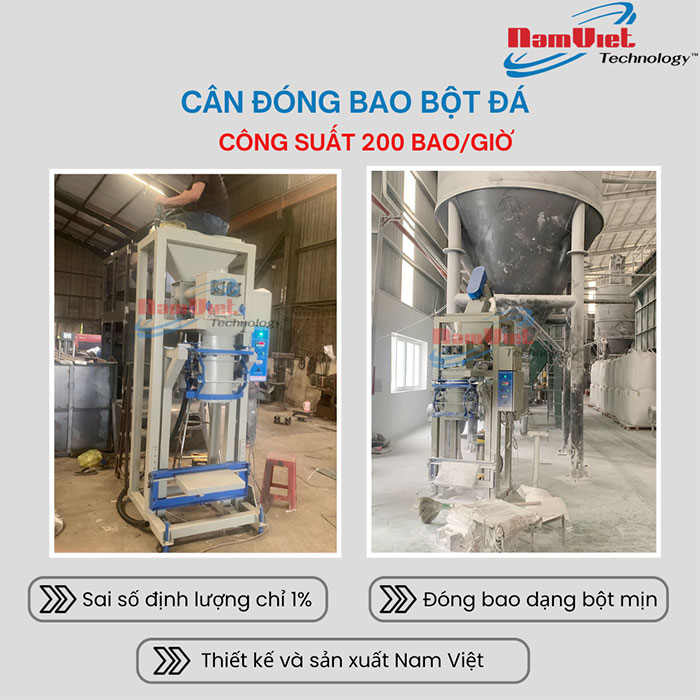Máy đóng bao bột đá: Công suất 200 bao/giờ, đảm bảo sai số +/- 50g
