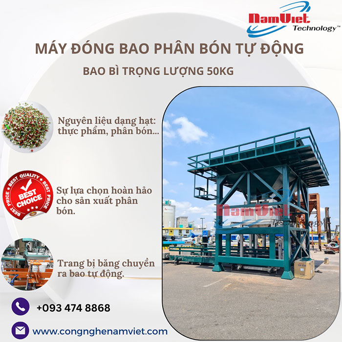Máy đóng bao phân bón tự động bao bì 50kg.