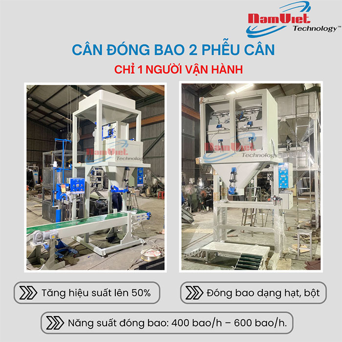 Máy đóng bao 2 phễu cân: Tăng hiệu suất với chỉ 1 người vận hành.