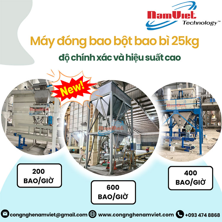 Hệ thống đóng bao bột bao bì 25kg độ chính xác cao