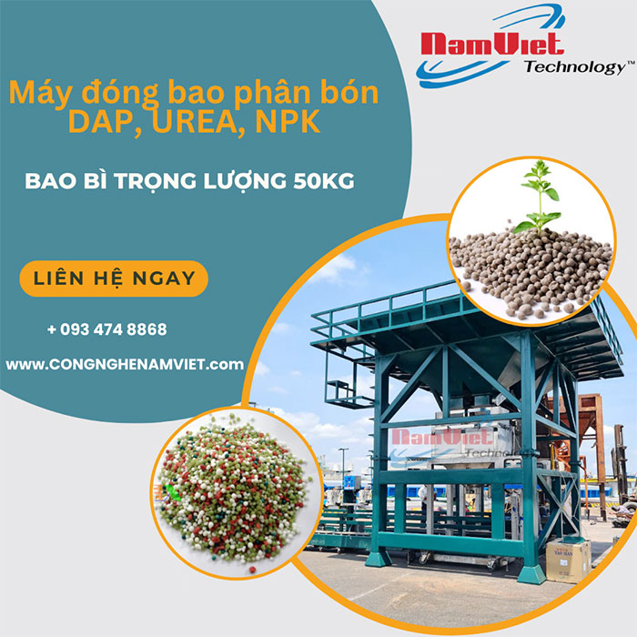 Dây chuyền đóng bao phân bón hóa học túi lớn 50kg.